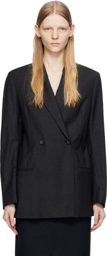 Totême Gray Double-Breasted Blazer - ShopStyle
