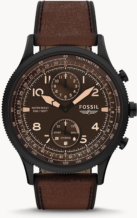 Fossil Hybrid Smartwatch Retro Pilot Dual-Time Brown Eco Leather ...