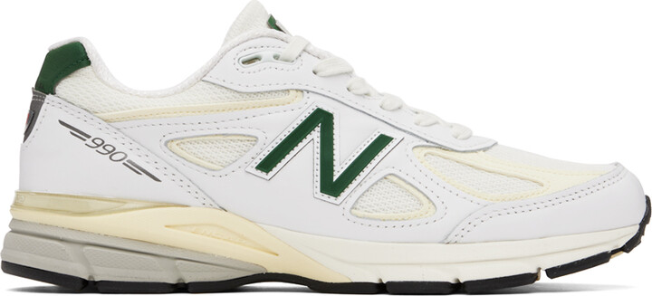 New Balance White & Green Made in USA 990v4 Sneakers - ShopStyle