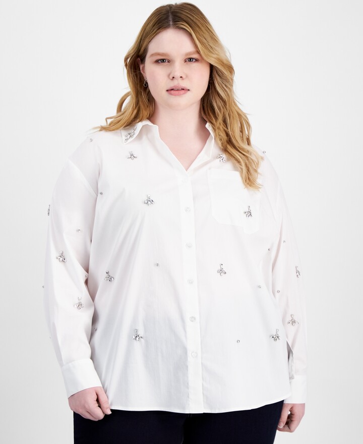 INC International Concepts Plus Size Rhinestone-Embellished Button-Down ...