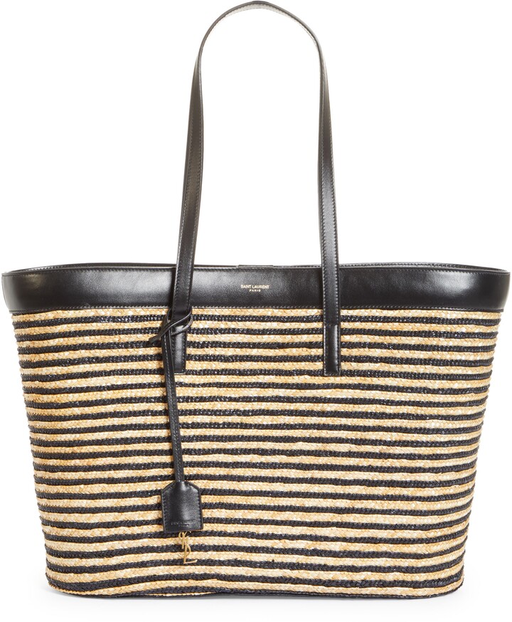 Saint Laurent Stripe Straw Shopper - ShopStyle