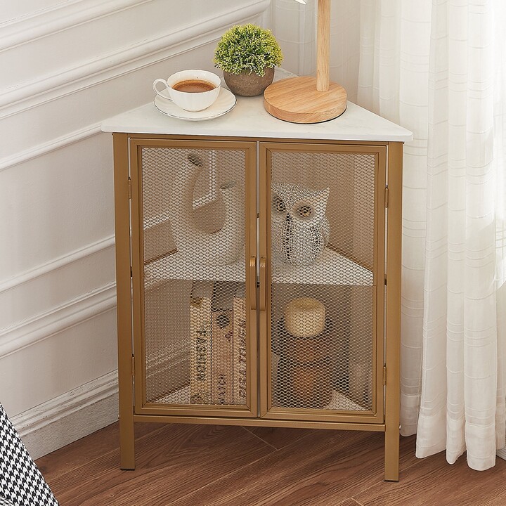 VECELO, Triangular Corner Cabinet with 3-tier Storage Shelves For Small ...