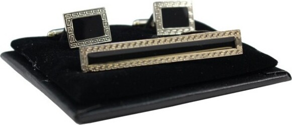 The Dapper Tie TheDapperTie Men' Accented Silver And Black Color Rectangular Cufflink & Tie Bar ...