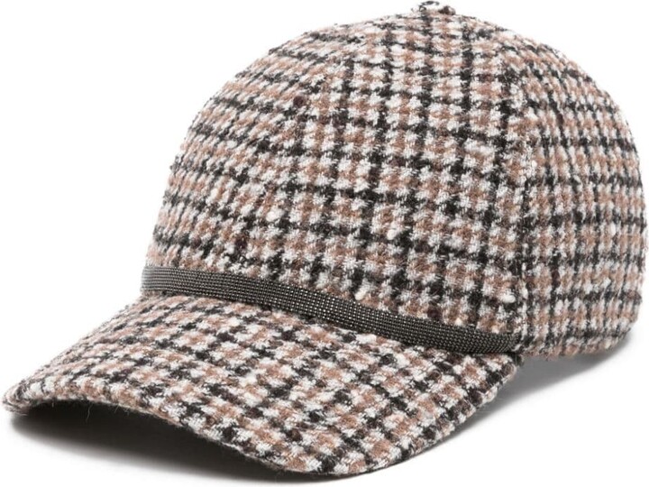 Brunello Cucinelli Plaid-Check Wool Blend Baseball Cap - ShopStyle Hats