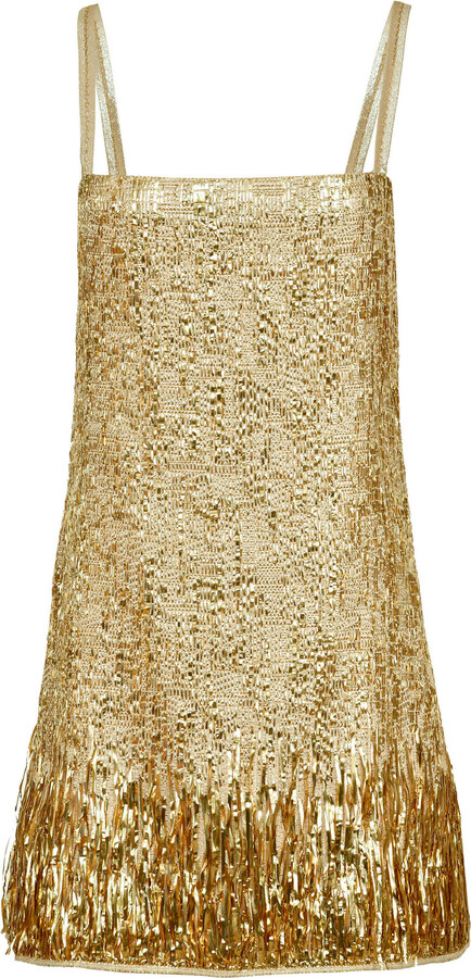 Francesca Miranda Cocco Fringed Gold Jacquard Mini Dress - ShopStyle