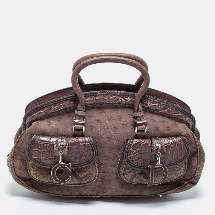 Christian Dior Brown Ostrich Croc and Snakeskin Limited Edition 0019 ...