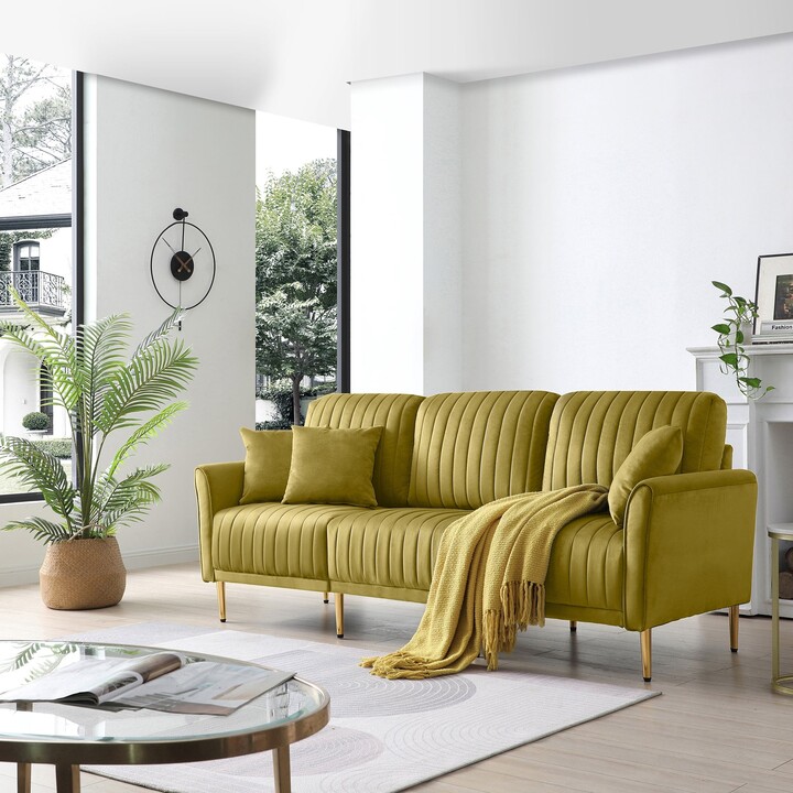 Rasoo Tufted 3-Seat Sofa Couch, Office, Studio 3 Pillows Included ...