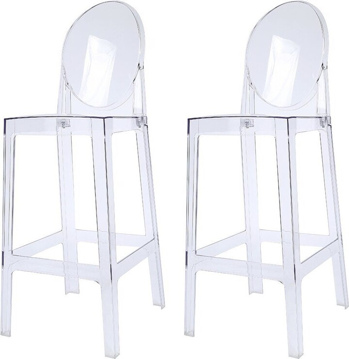Set of 2 Clear Modern 30" Seat Bar Stool Counter Height With Back ...