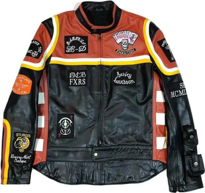 Stylo Fashions Biker Racing Black and Orange Leather Jacket for Men’s ...