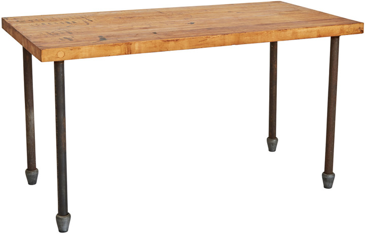 Rejuvenation Kitchen Island Butcher Block Table w/ Steel Pipe Legs ...