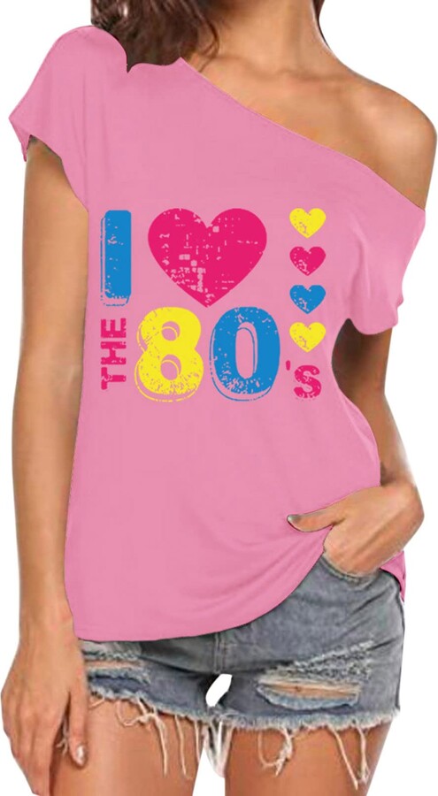 KIMODO Women I Love The 80s Off The Shoulder Tops Disco 80s Costumes T ...