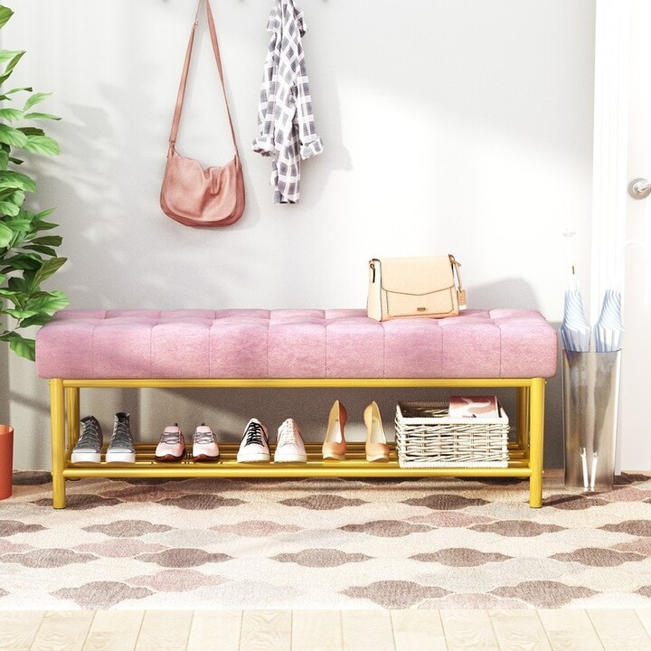 Mieres Eureka Modern Velvet Upholstered Ottoman, Accent Cute Button ...