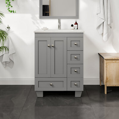 Eviva Curio 24"W x 18"D Bathroom Vanity with White Carrara Countertop and Undermount Porcelain ...