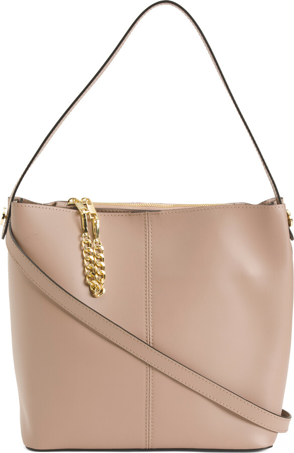 Cheval Made In Italy Leather Rigid Bucket Bag With Top Metal Closure ...