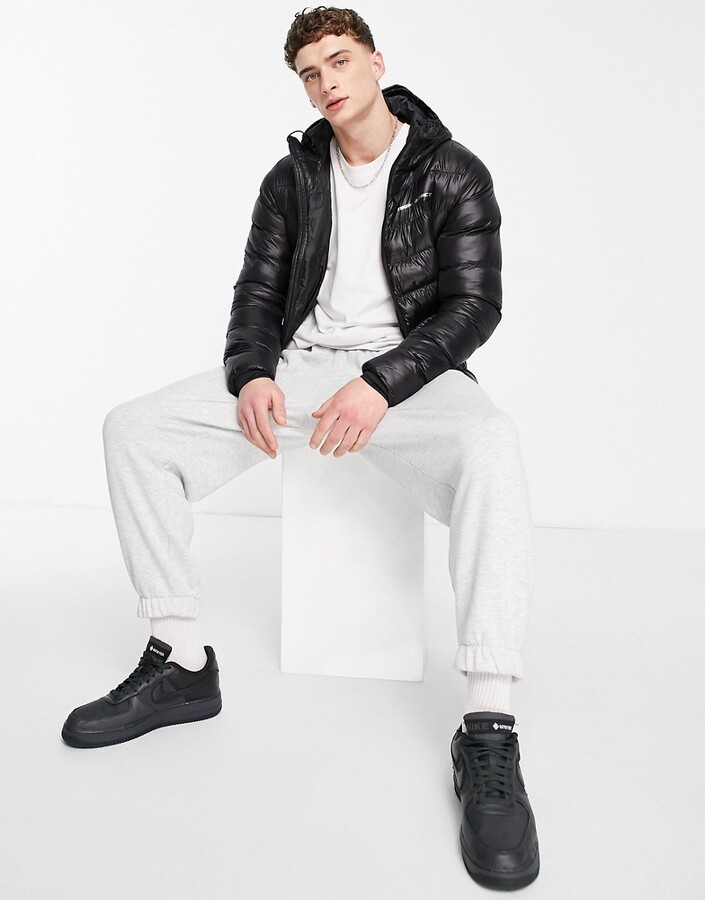 Night Addict logo hooded puffer jacket in black - ShopStyle