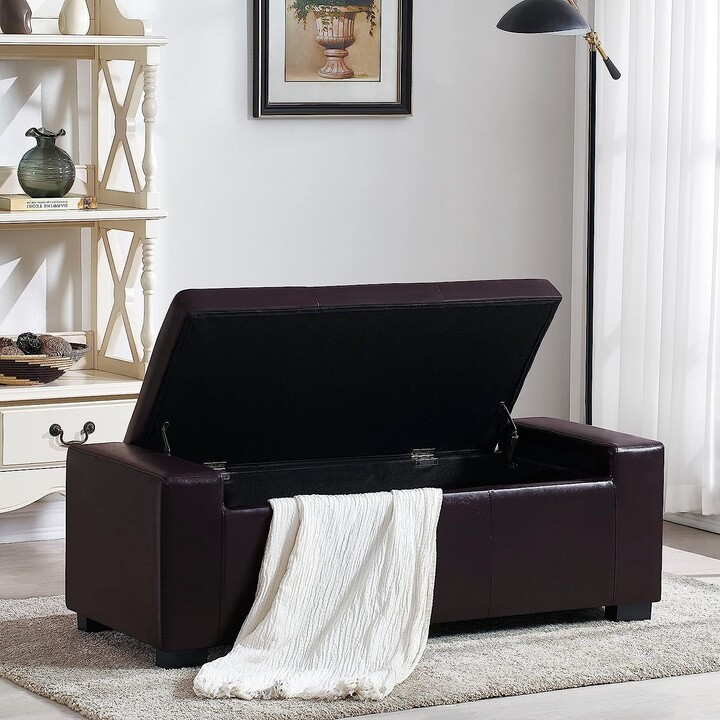 MILEMONT Storage Bench, 51â Rectangular Wood Frame Button Tufted Dark ...