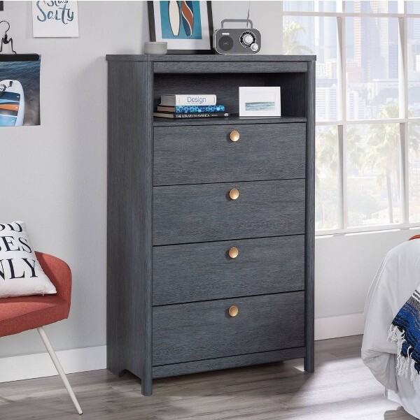 Sauder Dover Edge 4 Drawer Chest Denim Oak Vertical Storage, Laminated ...