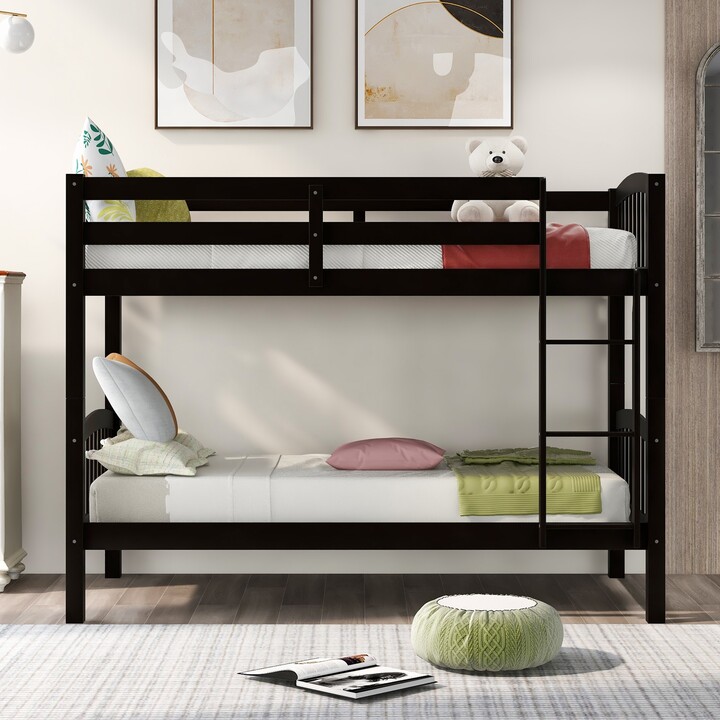 EDWINRAY Twin Over Twin Bunk Bed with Ladder, Convertible into 2 Beds ...