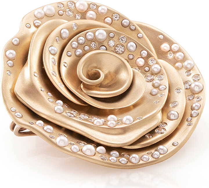Nada Ghazal Rose Medium 18K Yellow Diamond Pearl Brooch - ShopStyle ...