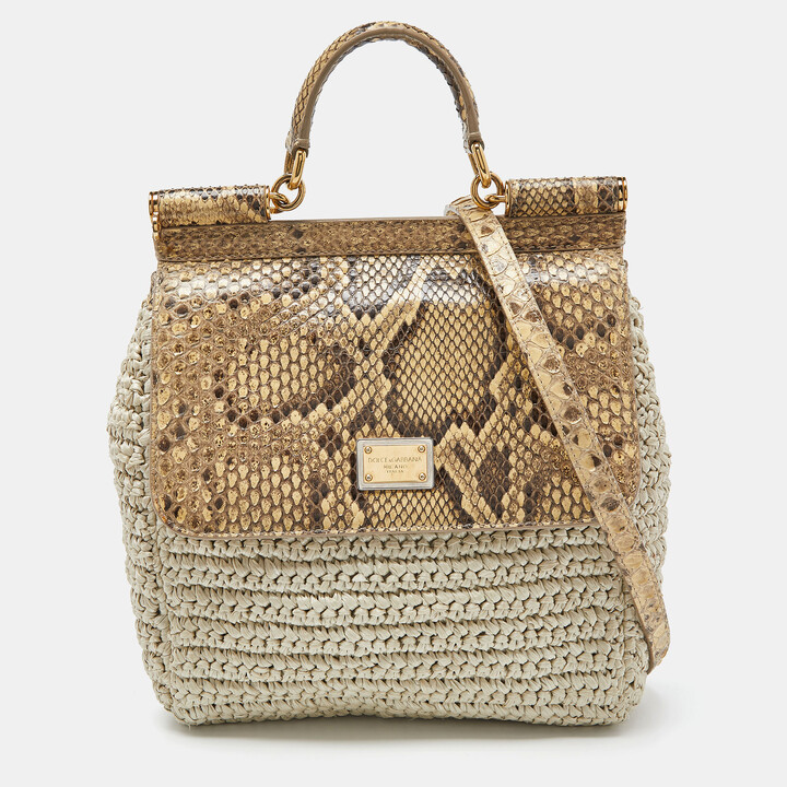 Dolce & Gabbana Beige Python and Raffia Miss Sicily Top Handle Bag ...