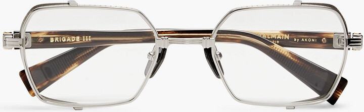 Balmain Brigade III rectangle-frame silver-tone and tortoiseshell acetate optical glasses ...