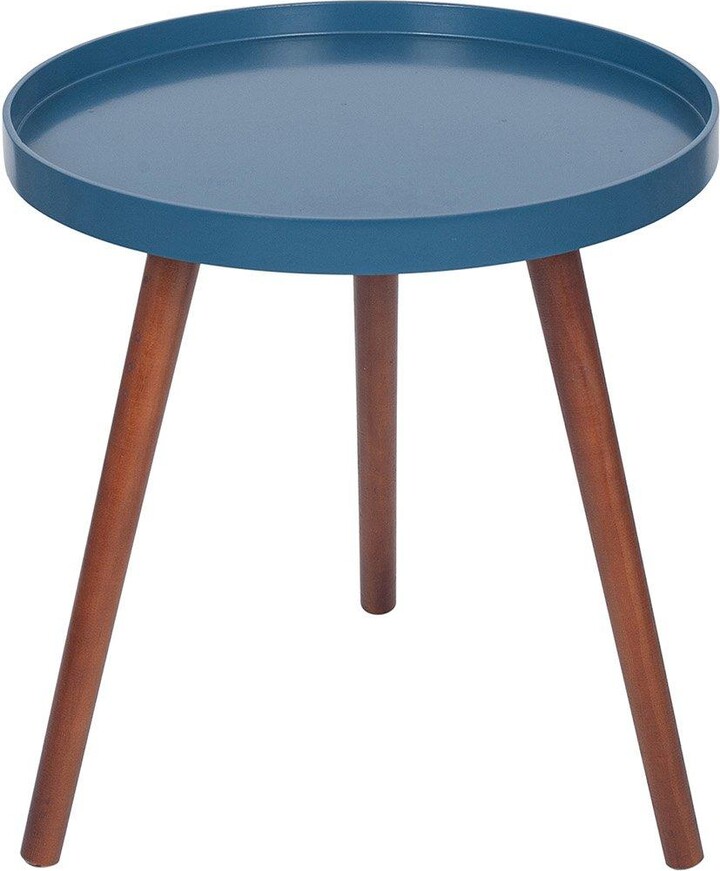 Ruma Matt Sapphire Blue Lipped Pine Wood Leg Round Side Table - ShopStyle