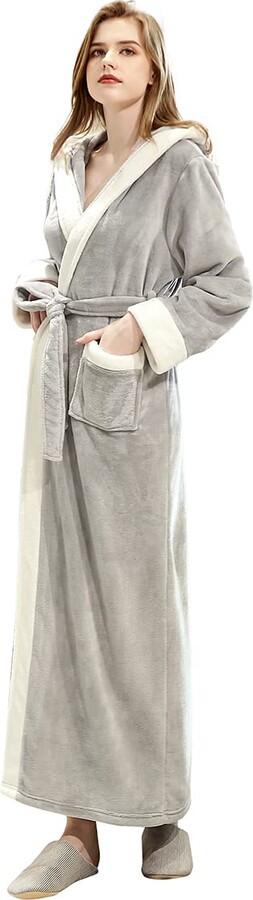 YYNUDA Women Soft Hooded Dressing Gowns Long Flannel Fluffy Bathrobe ...