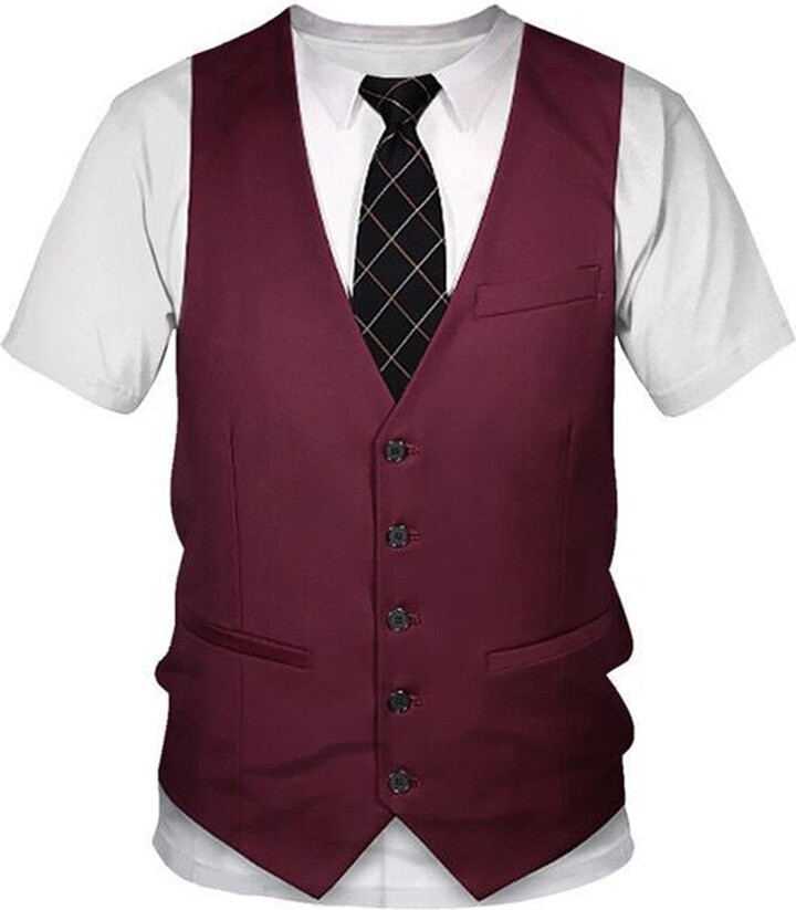 inhzoy Men Short Sleeve Fake Suit Vest 3D Printed T-Shirt Funny Fake ...