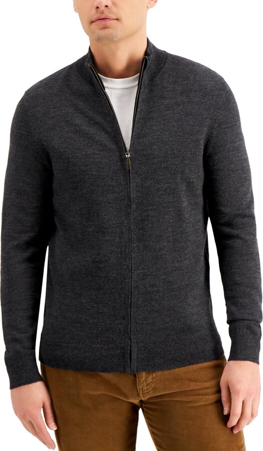 Club Room Men's Merino Zip-Front Sweater, Created for Macy's - ShopStyle