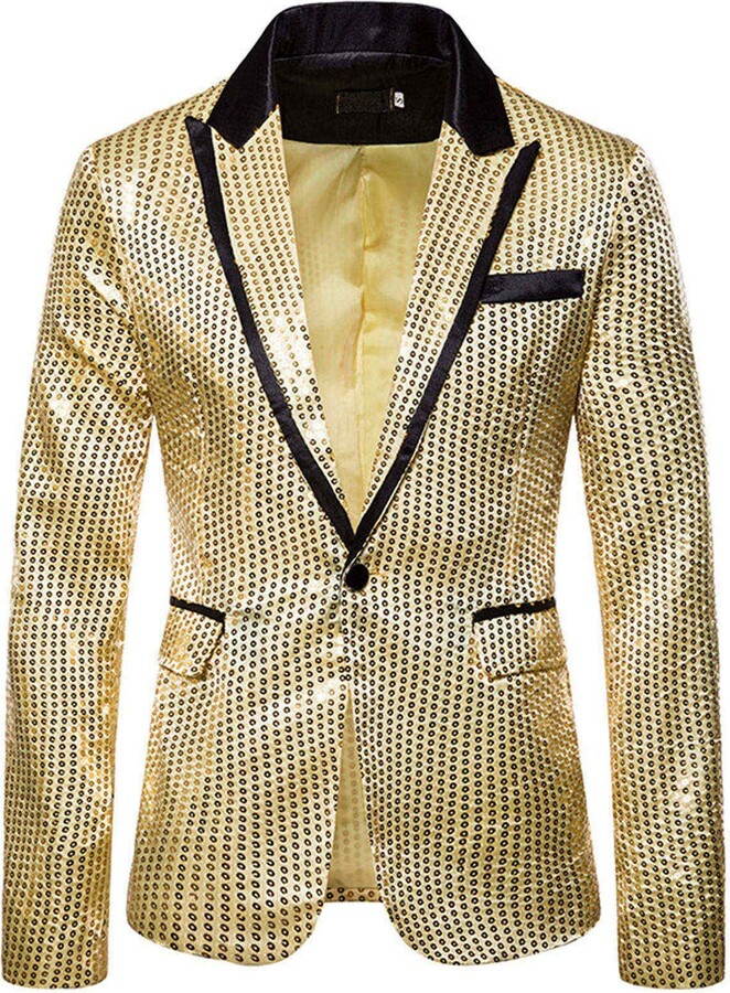 Generic Men's Sequin Blazer Slim One Button Metallic Suit Disco Prom ...