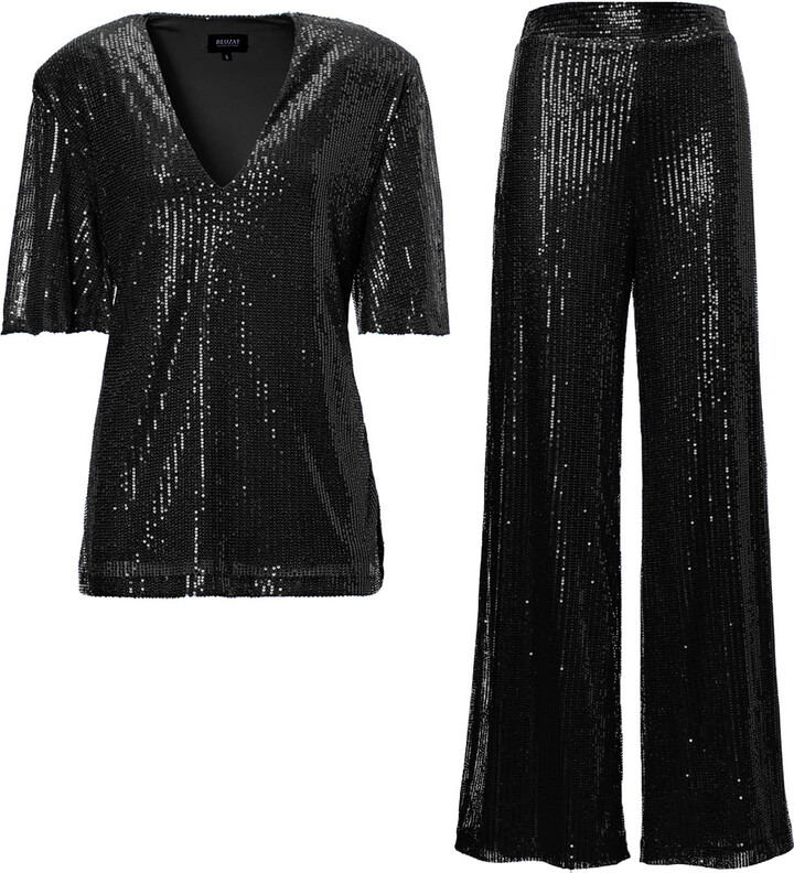 Bluzat Black Sequin Matching Set With Blouse And Wide Leg Trousers ...