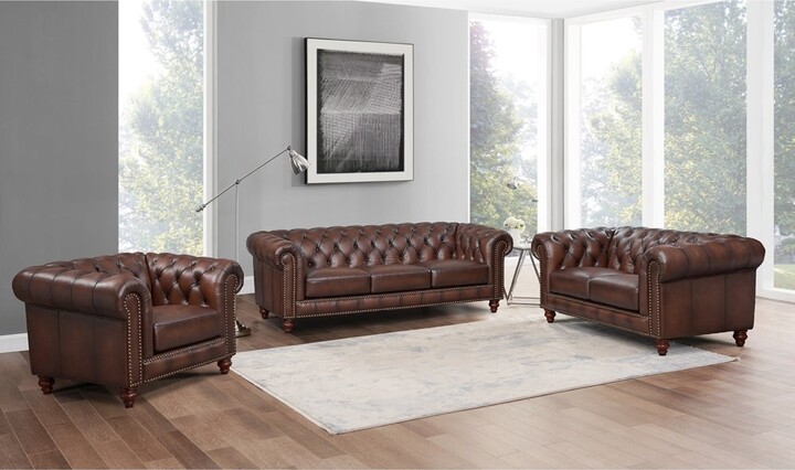 Hydeline Usa Hydeline Alton Bay Top Grain Leather Chesterfield Sofa