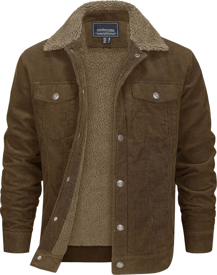 EKLENTSON Corduroy Jacket Men Cotton Warm Fleece Winter Outdoor Casual ...
