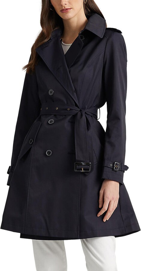 Lauren Ralph Lauren Double Breasted Water Repellent Cotton Blend Trench Coat - ShopStyle