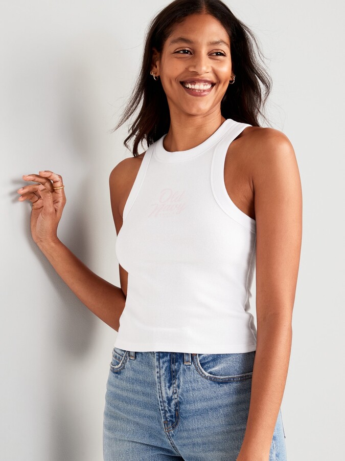 Old Navy Logo Graphic Rib-Knit Cropped Tank Top for Women - ShopStyle