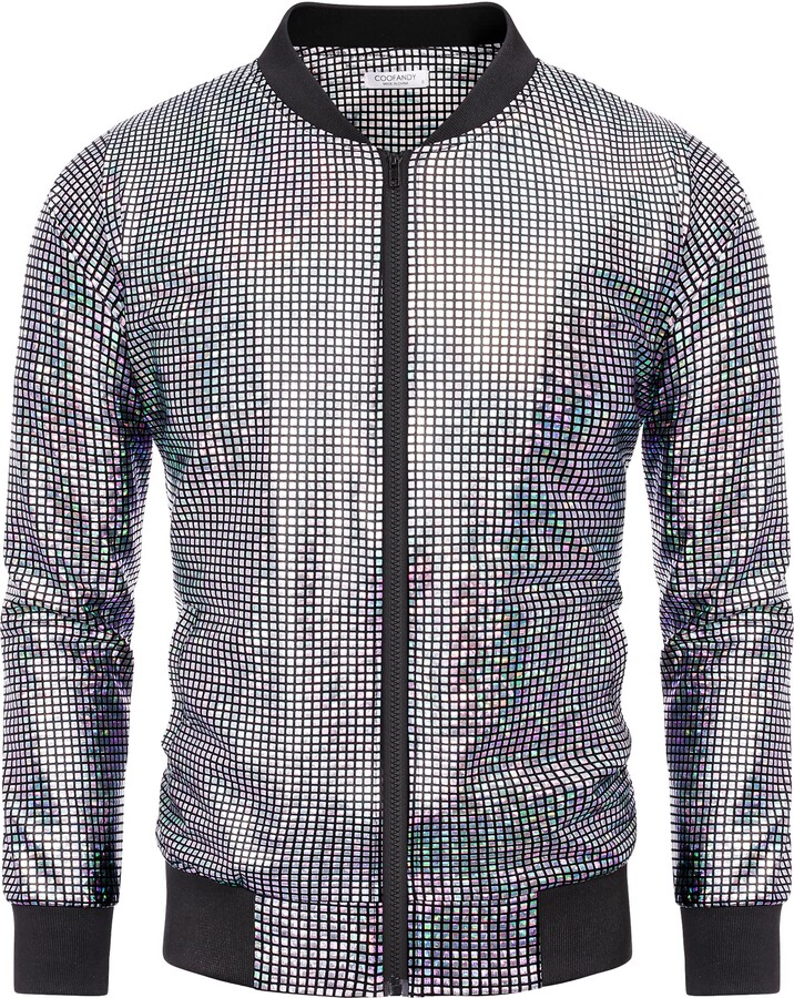 COOFANDY Men's Metallic Jacket 70s Disco Christmas Party Varsity Jacket ...