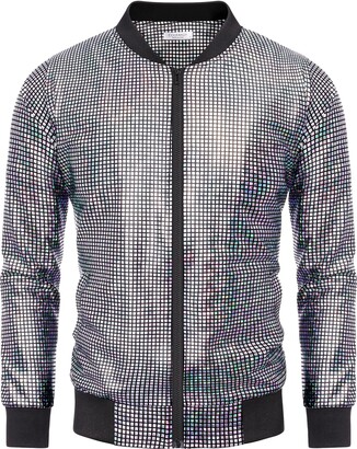 COOFANDY Men's Metallic Jacket 70s Disco Christmas Party Varsity Jacket ...