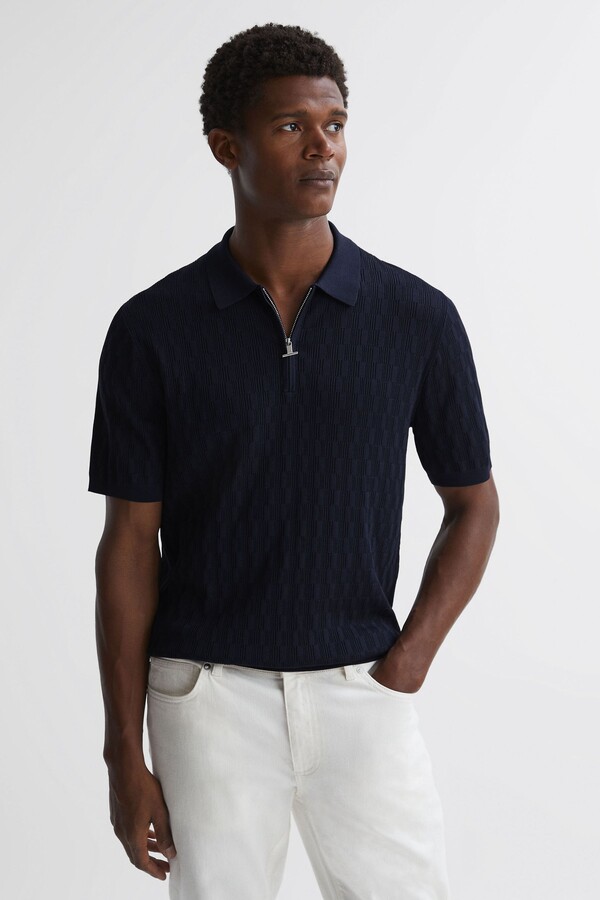 Reiss Half-Zip Textured Polo T-Shirt - ShopStyle