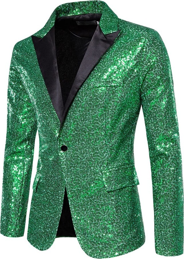 Rrongwn Shiny Sequin Suit Jacket for Men Classic Suit Coat Regular Fit ...