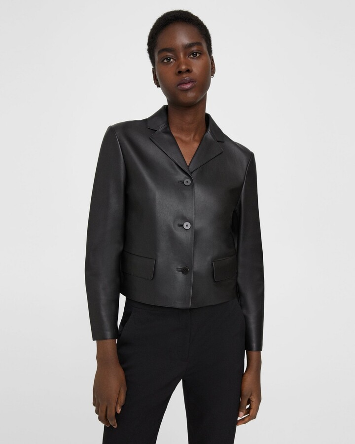 Theory Cropped Jacket in Leather - ShopStyle