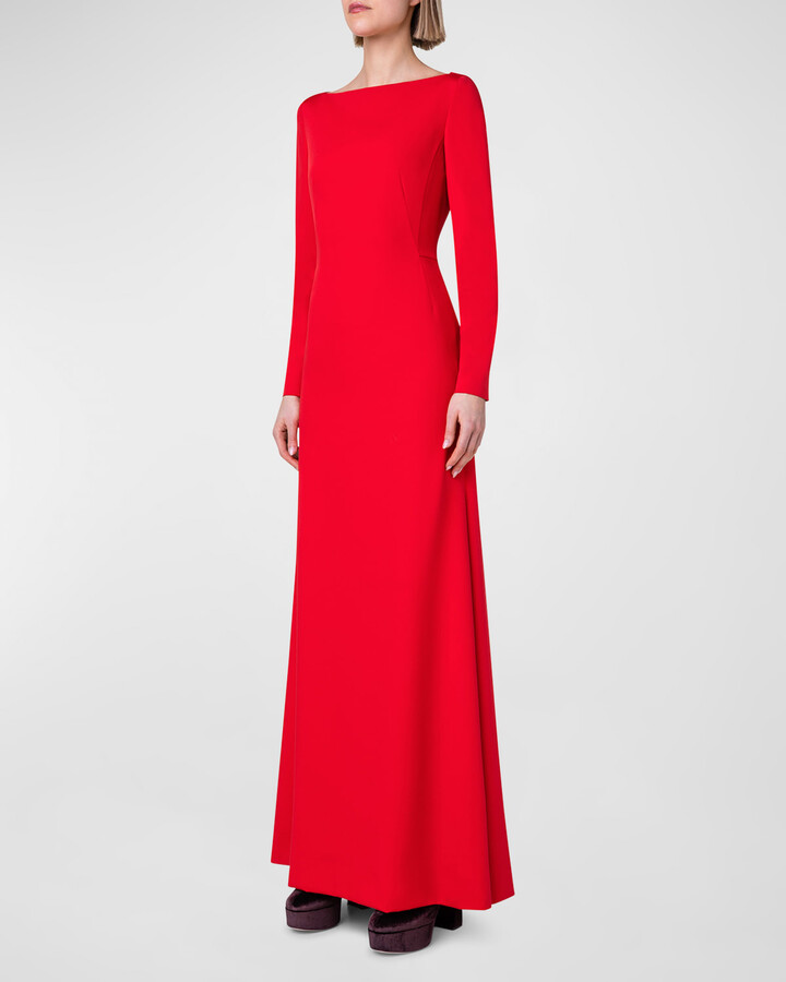 Akris Red Long-Sleeve Godet Back Gown - ShopStyle Evening Dresses