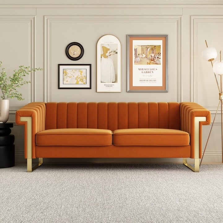 IGEMAN Velvet Upholstered 3-Seater Sofa Modern Living Room Couch Sofa ...