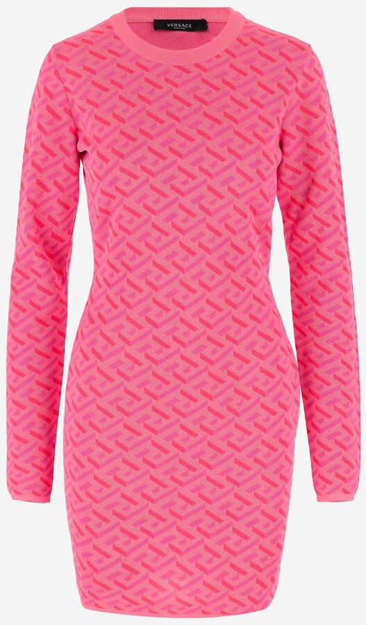 Versace Silk Blend Midi Dress With La Greca Pattern - ShopStyle