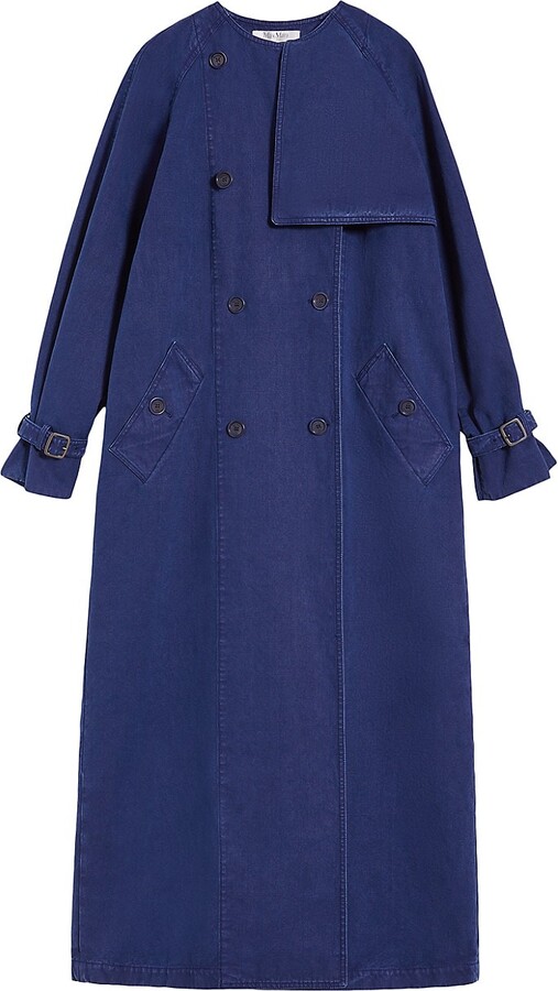 Max Mara Denim Double-Breasted Trench Overcoat - ShopStyle Coats