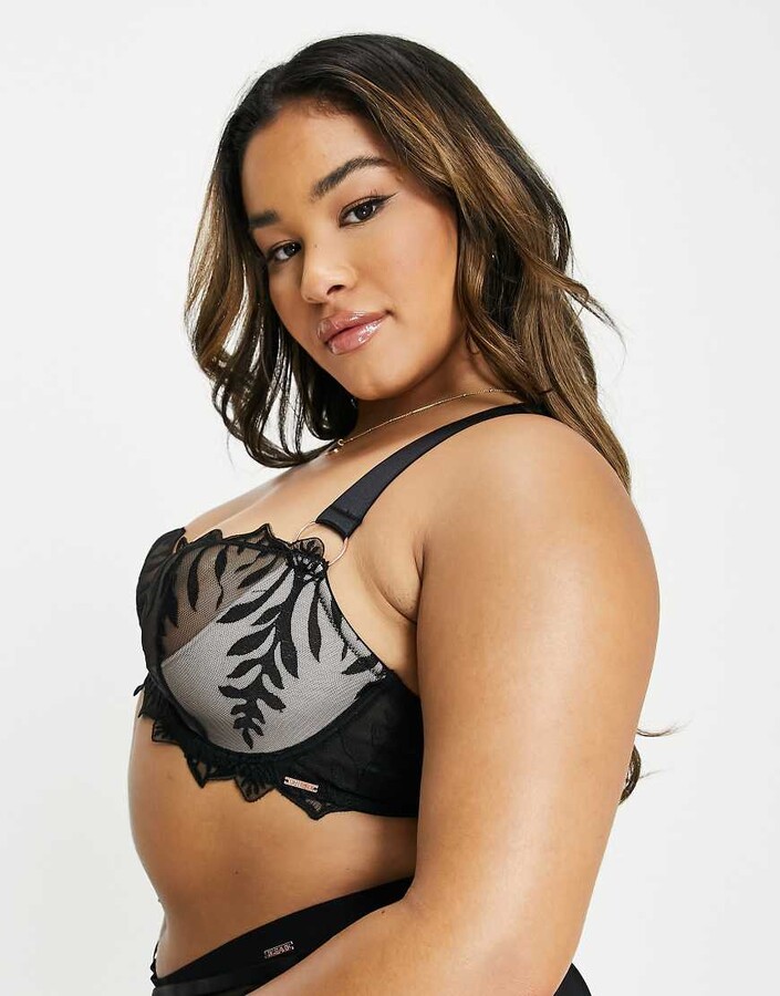Figleaves Curve Tease embroidered non padded balconette bra in black - ShopStyle Plus Size Lingerie