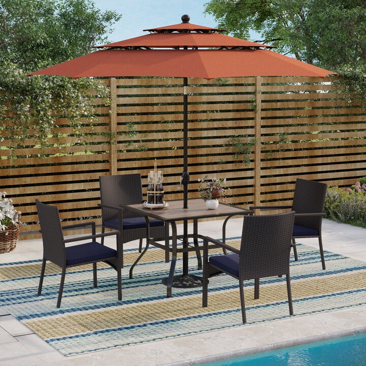 Cocam 5-Piece Patio Dining Set, 36" Square Acacia Wood Table and 4 ...