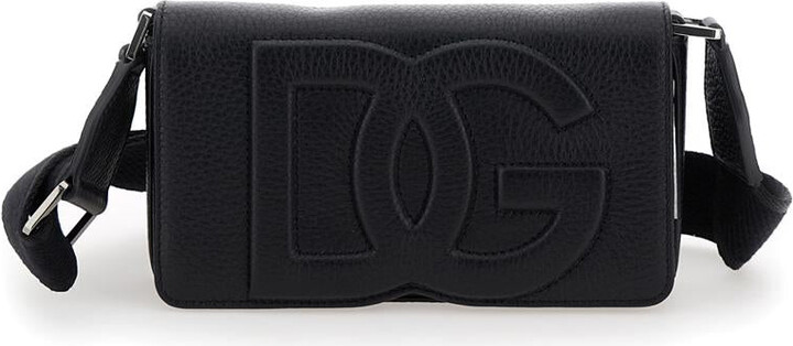 Dolce & Gabbana Mini Black Crossbody Bag With Quilted Logo In Hammered ...
