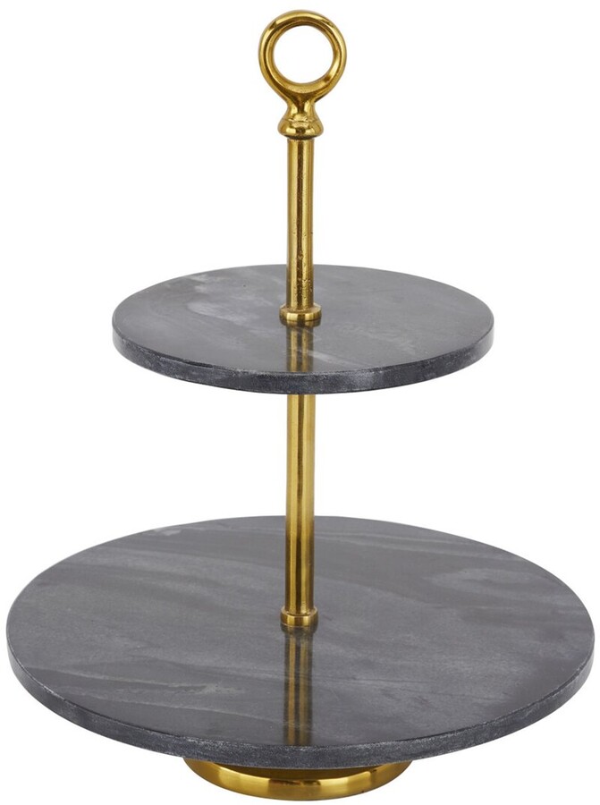 The Novogratz Black Marble 2 Tiered Tiered Server With Gold Post ...
