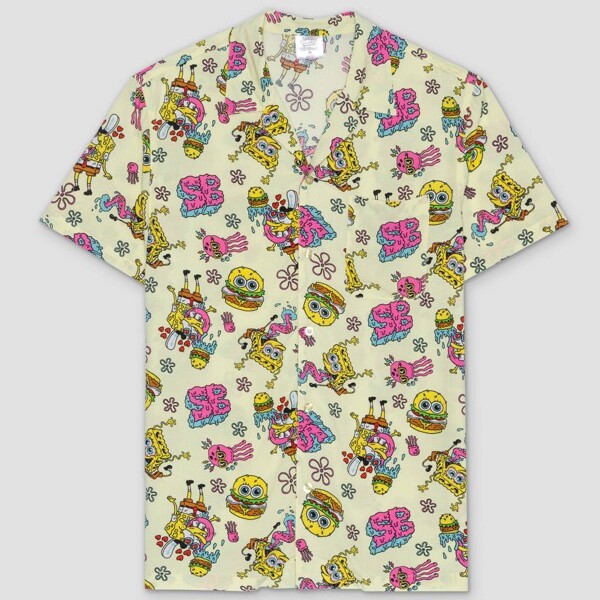 SpongeBob Squarepants Men's Short Sleeve Button-Down Shirt - Ivory ...