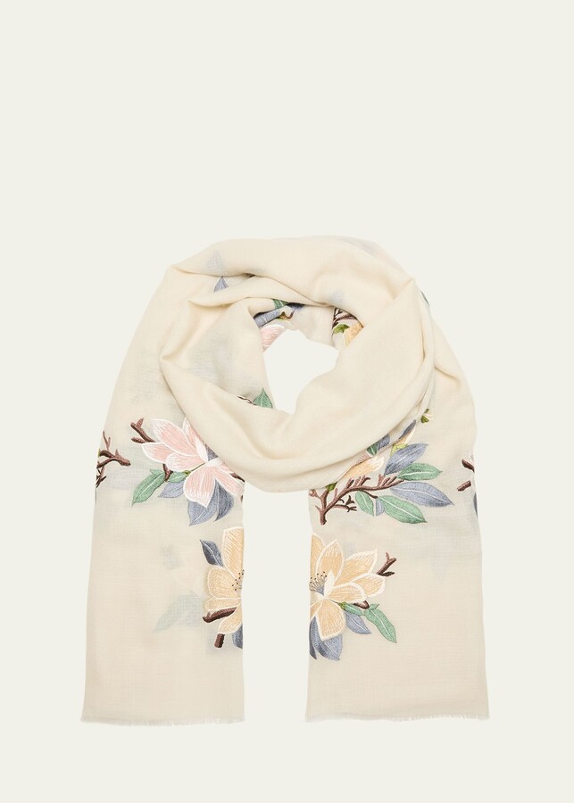 Janavi Magnolia Branch Cashmere & Silk Scarf - ShopStyle Scarves & Wraps